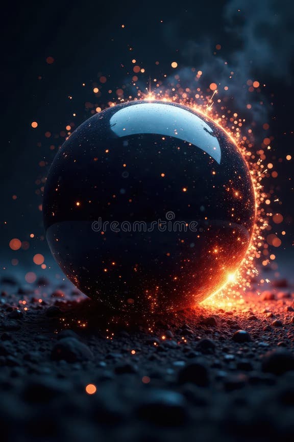 Black Sphere Bursts with Electrical Sparks, Inky Backdrop, Physics ...