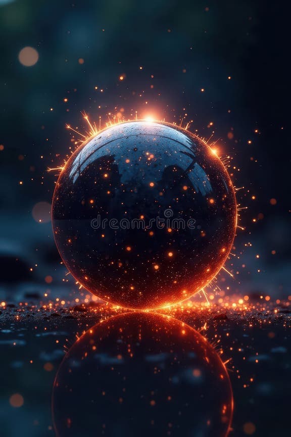 Black Sphere Bursts with Electrical Sparks, Inky Backdrop, Void, Image Stock Illustration ...
