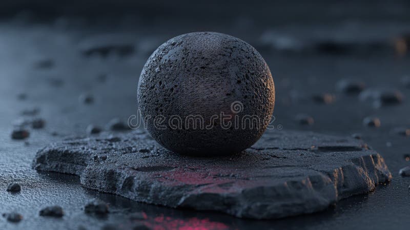 A Black Sphere with Colorful Markings on a Flat Stone Isolated on a ...
