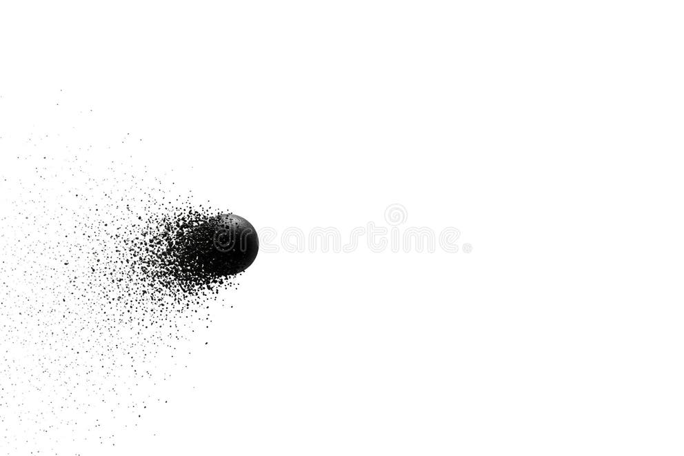 A Black Sphere Disintegrating into Particles on a White Background ...