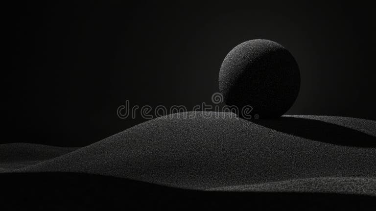 A Black Sphere Rests on a Mound of Sand, Casting a Shadow on the Sand ...
