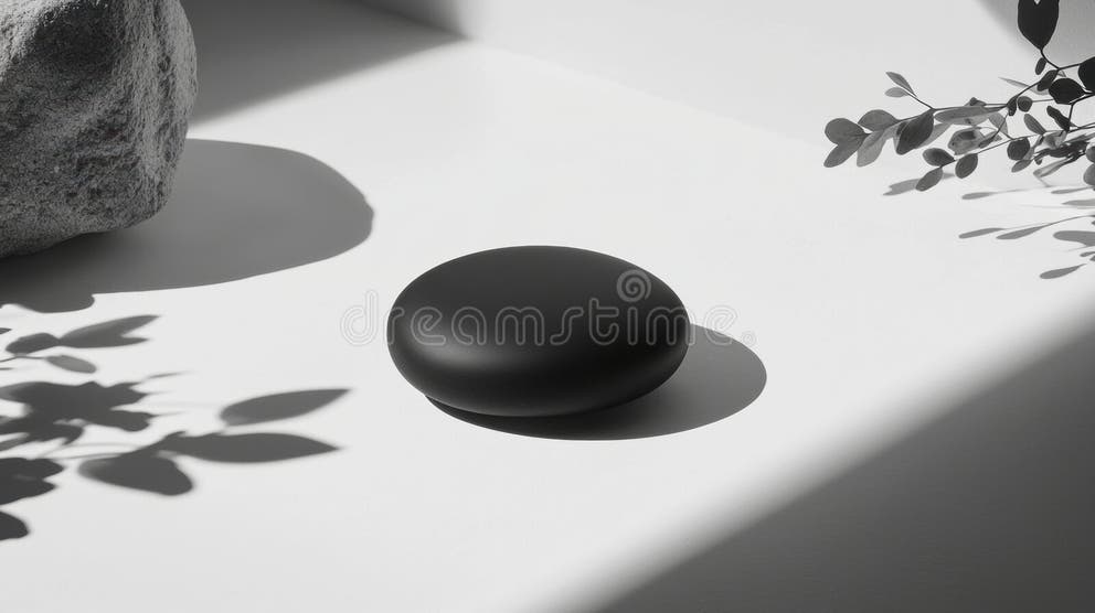 A Black Sphere Rests on a White Surface, Casting a Shadow. Stock Photo ...