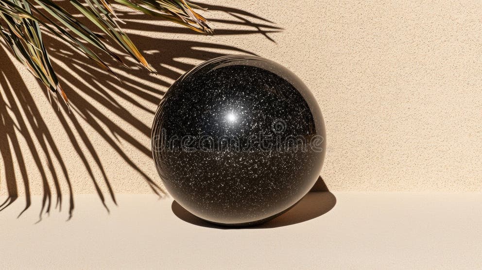 A Black Sphere with a Speckled Texture Sits on a Light Beige Surface ...