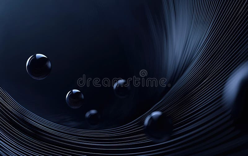 Black Spheres are Floating through Dark, Wavy Lines, Creating a ...