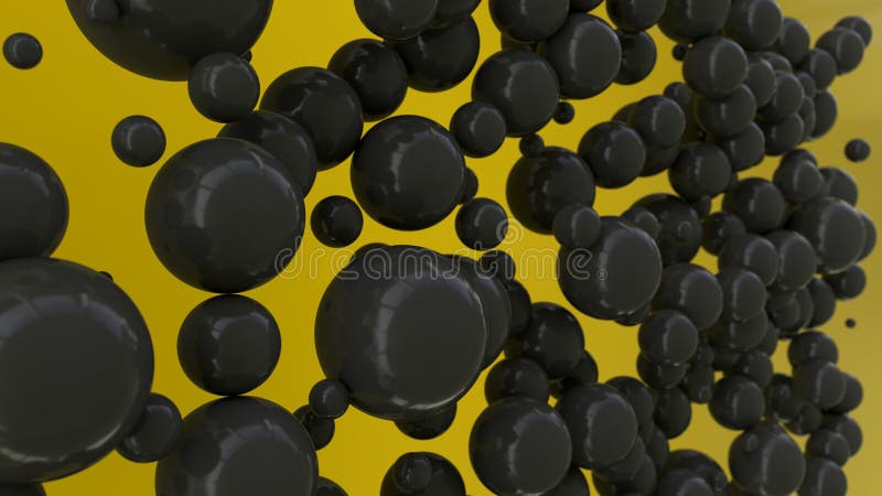 Black Spheres of Random Size on Yellow Background Stock Illustration ...