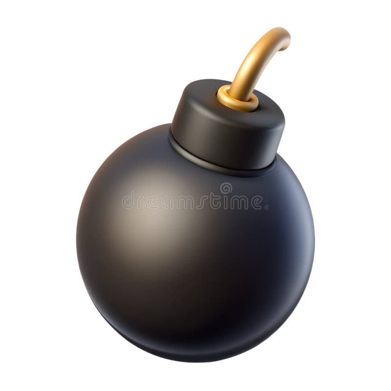 Black Spherical Bomb with a White Fuse on a Plain White Background ...