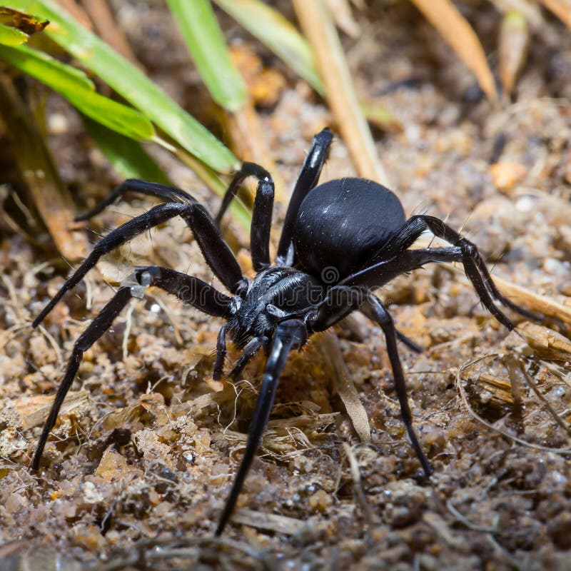 Black Spider on the Ground stock image. Image of outdoors - 293416337