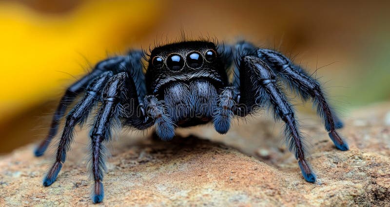 A Black Spider is Standing on a Rock Stock Image - Image of close, leaf ...