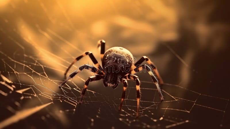 Black Spider on a Web with Sun Rays. Generative AI Stock Illustration ...