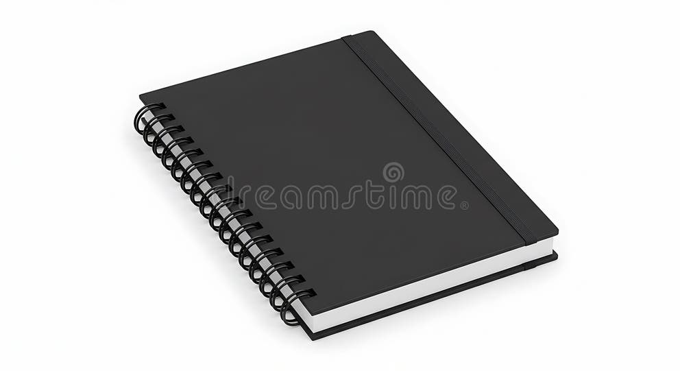 Black Spiral-bound Notebook with a Hard Cover Lying Closed on a White ...