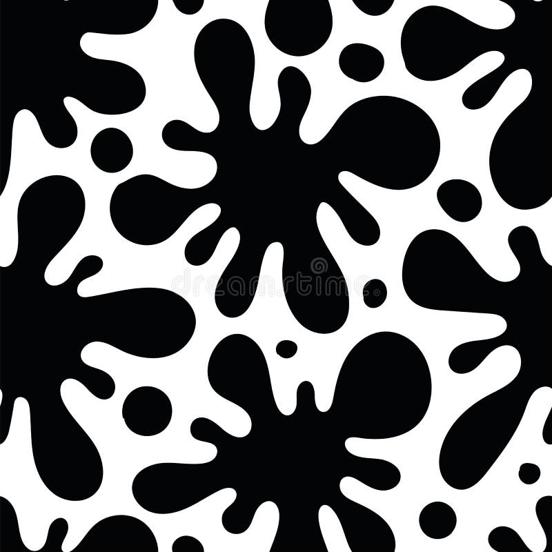 Black Splashes on White. Minimalistic Vector Hand-drawn Seamless ...