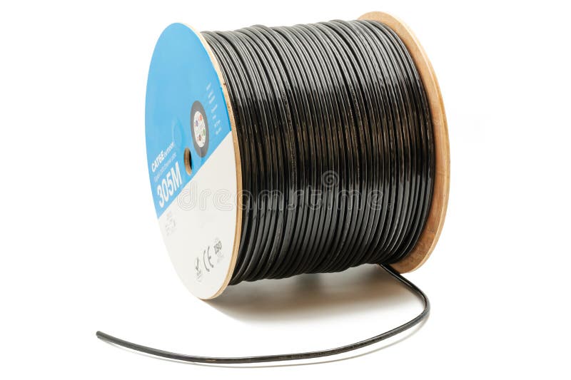 Black Spool of CAT6E Cable for Outdoor Networking Infrastructure Stock ...