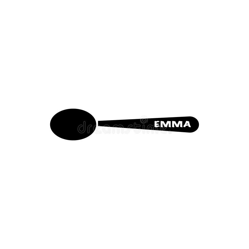 Black Spoon Icon. Name Emma Text. Simple Kitchen Utensil. Vector ...