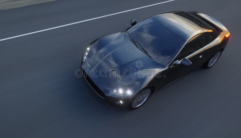 Black Sport Car on Road, Highway. Very Fast Driving. 3d Rendering ...