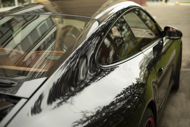 Black Sports Car. Glossy Surface of the Machine Stock Photo - Image of ...