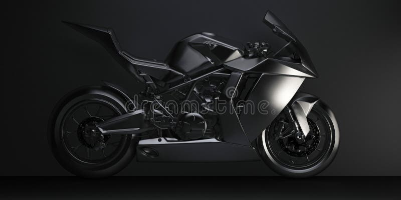Black Sports Motorcycle in the Dark Side View Stock Illustration ...