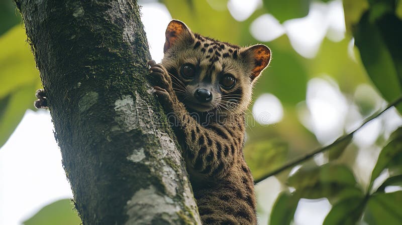 Black-spotted Cuscus Climbing a Tree in a Lush Rainforest, Its Thick ...