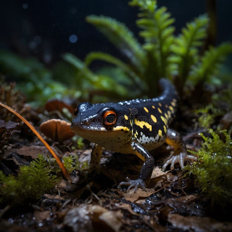 Black-Spotted Newt in a Moonlit Forest Stock Illustration ...