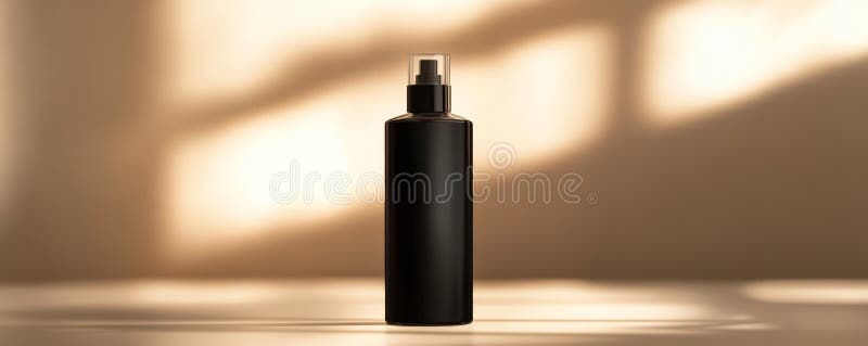 Black Spray Bottle with Golden Light and Shadows, Minimalistic Design ...