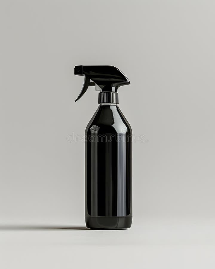 Black Spray Liquid Bottle on a White Table Surface Stock Photo - Image ...