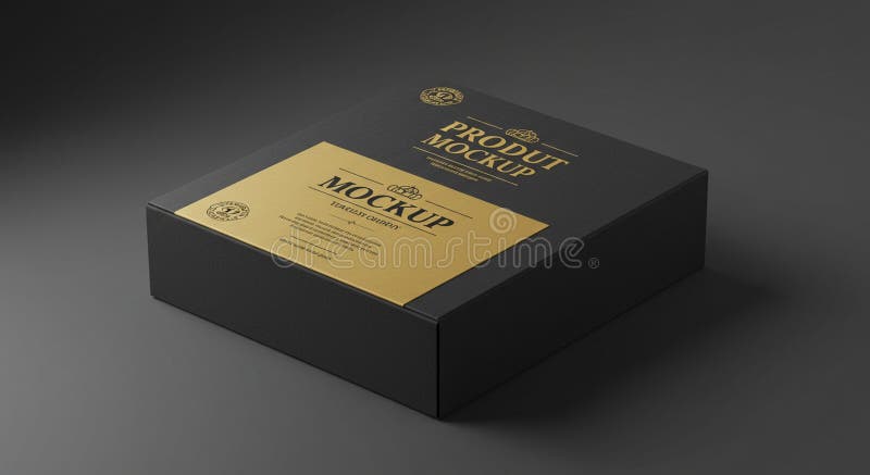 Black Square Box with a Gold Label Featuring the Text "PRODUCT MOCKUP ...