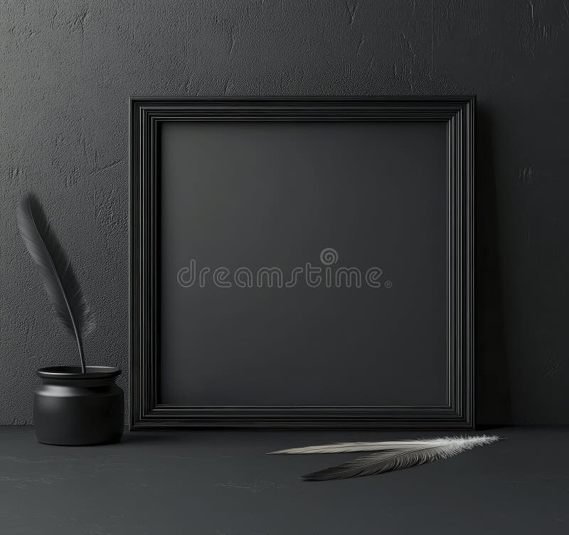 Black Square Frame Mockup on Dark Textured Background Stock ...