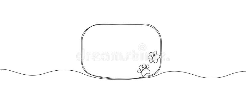 Black Square Frame with Paw Print of a Dog or Cat Drawn in One ...