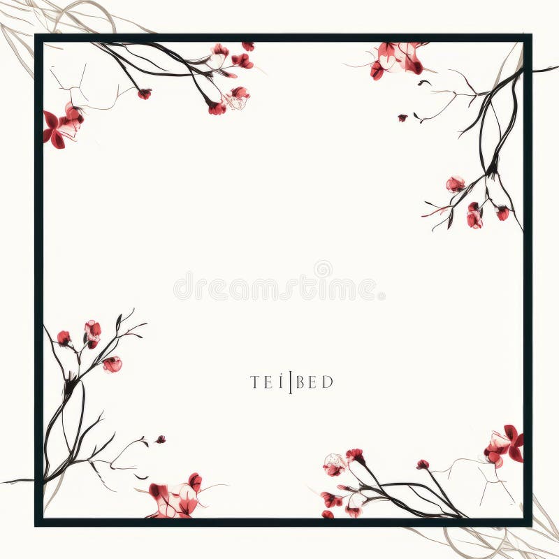 A Black Square Frame with Red Flowers on a White Background Stock ...