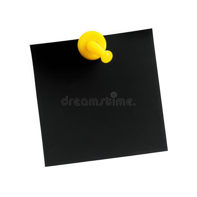 Black Square Note Pinned with a Bright Yellow Pushpin on a White ...