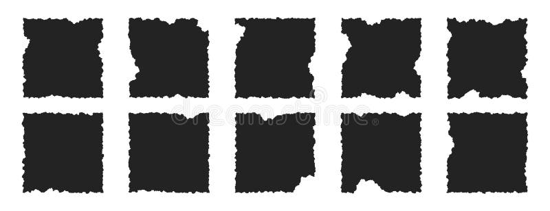 Black Square Paper Frames with Jagged Edges, Ripped Torn Sheets or ...