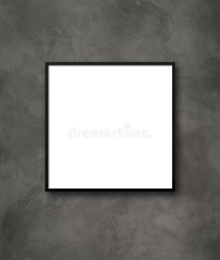 Black Square Picture Frame Hanging on a Dark Concrete Wall Stock ...