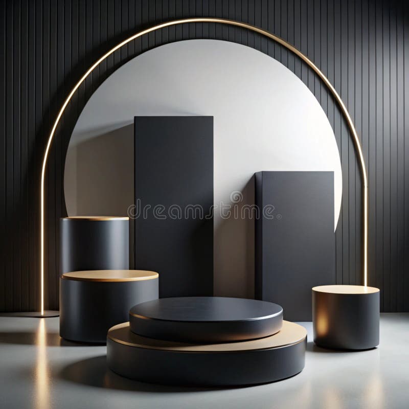 Black Square and Round Podiums for Product Display Stock Illustration ...