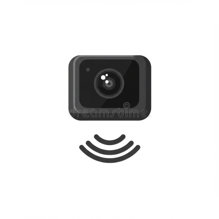 Black Square Security Camera with Wireless Signal Icon Stock ...