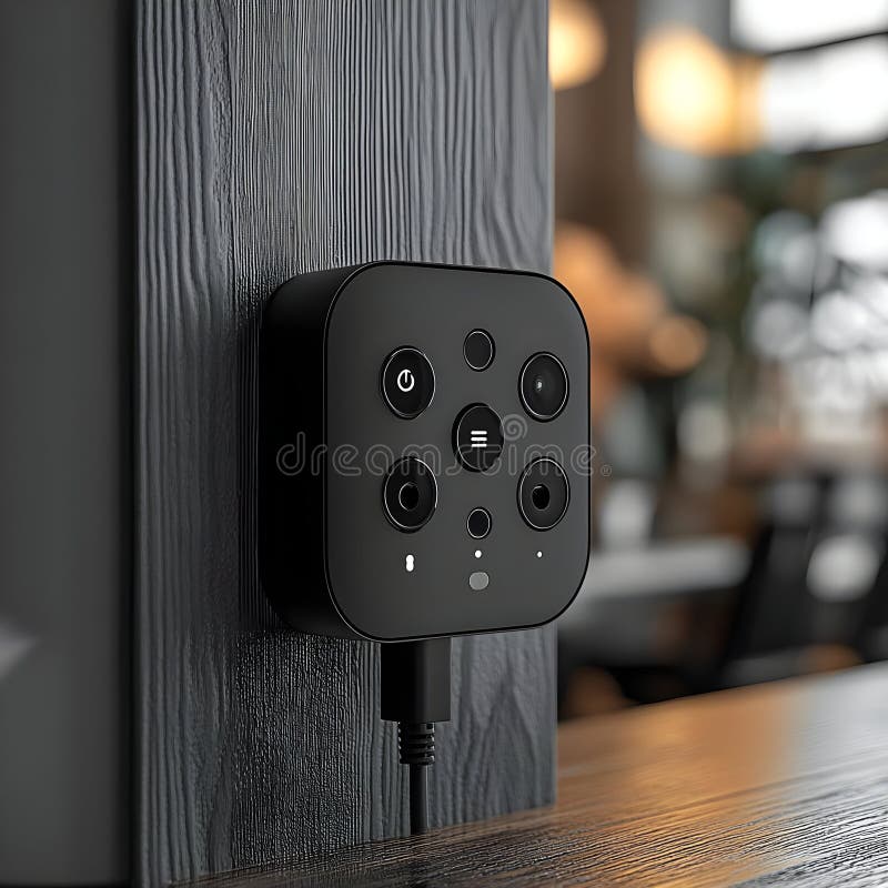 Black Square Security Camera on Wood Wall 3D Render Stock Illustration ...