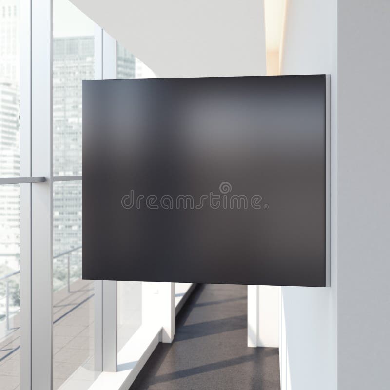 Black Square Signboard in Bright Office Interior. 3d Rendering Stock ...