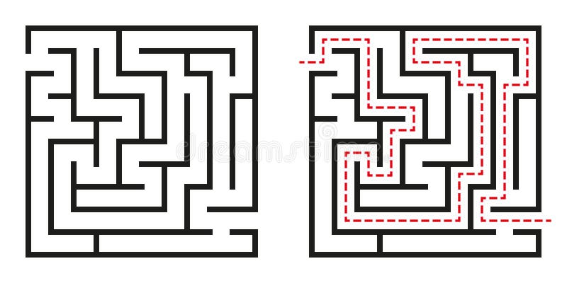 Black Square Vector Maze Isolated on White Background. Easy Labyrinth ...