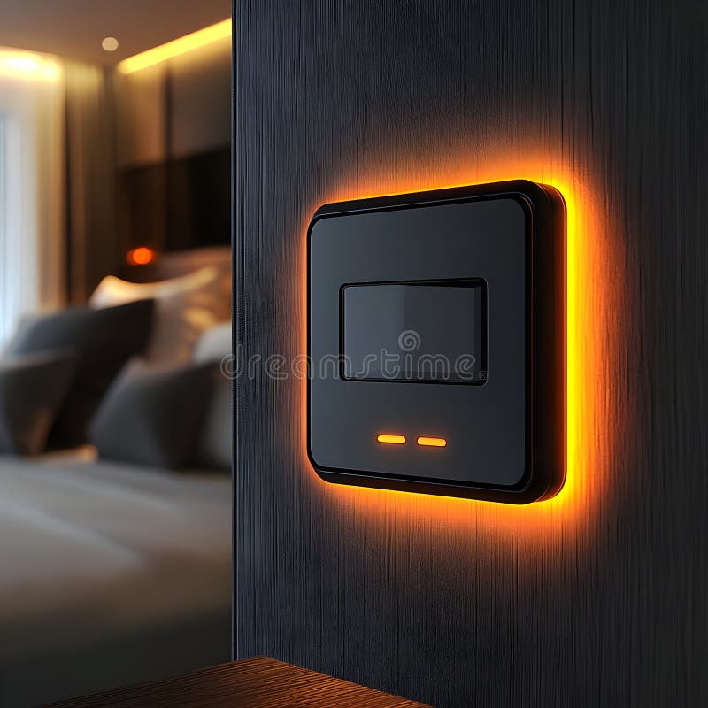 Black Square Wall Switch with Orange Glow 3d Illustration Stock ...