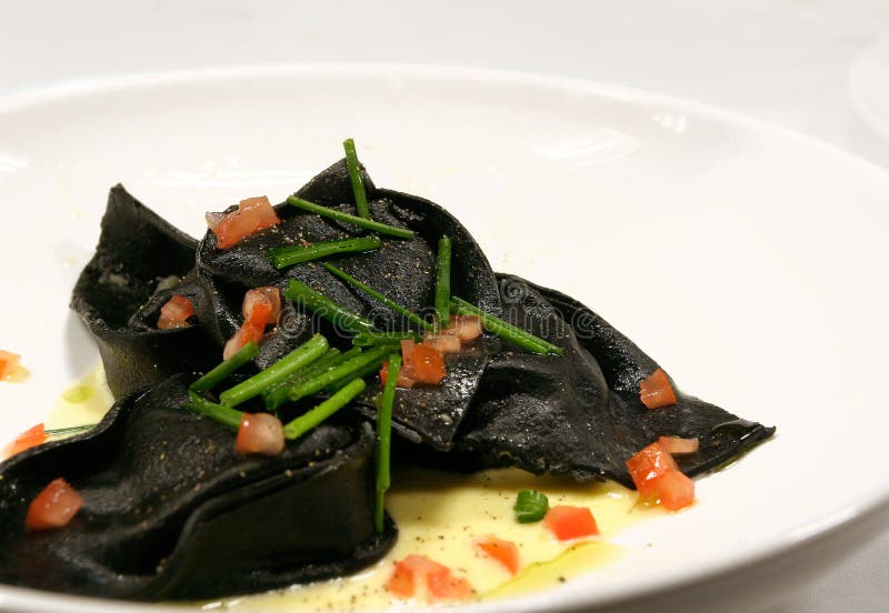 Black Squid Ink Ravioli stock photo. Image of food, pasta - 4189554