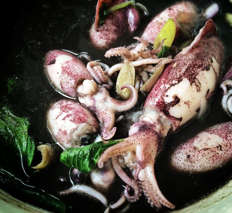 Black squid soup stock photo. Image of delicious, basil - 55445130