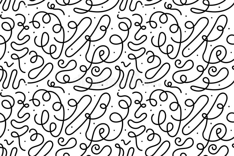 Black Squiggle Doodle Seamless Pattern. Creative Abstract Squiggle ...