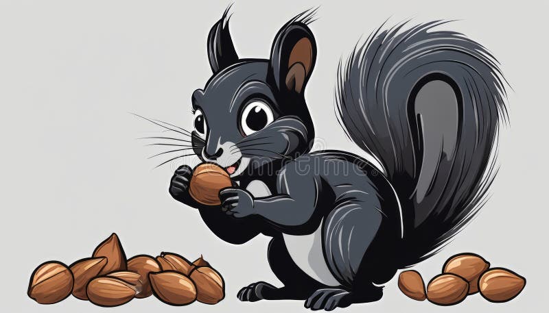 A Black Squirrel Eating Nuts Stock Illustration - Illustration of humor ...