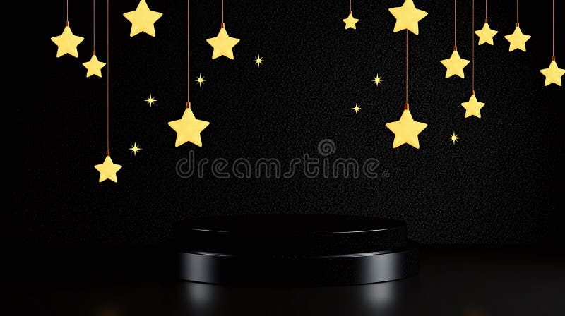 A Black Stage with Golden Stars Against a Dark, Starry Backdrop Stock ...