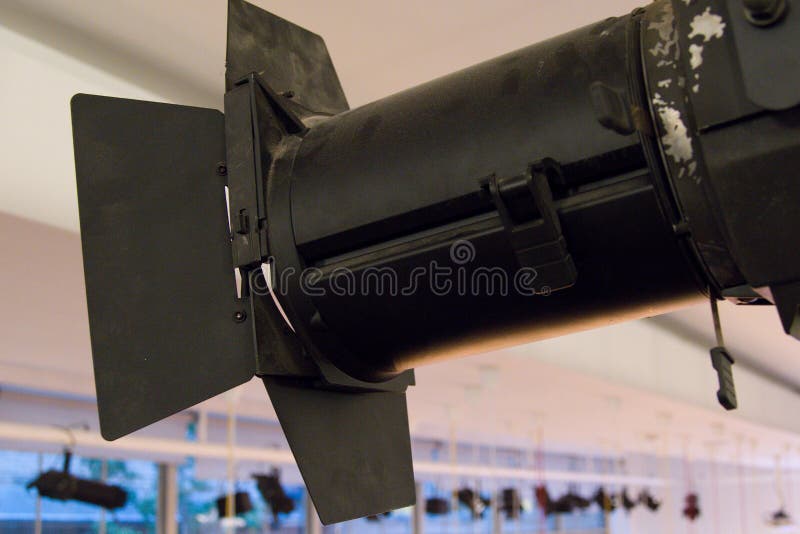 Black Stage Light on a Steel Structure Support Stock Photo - Image of ...