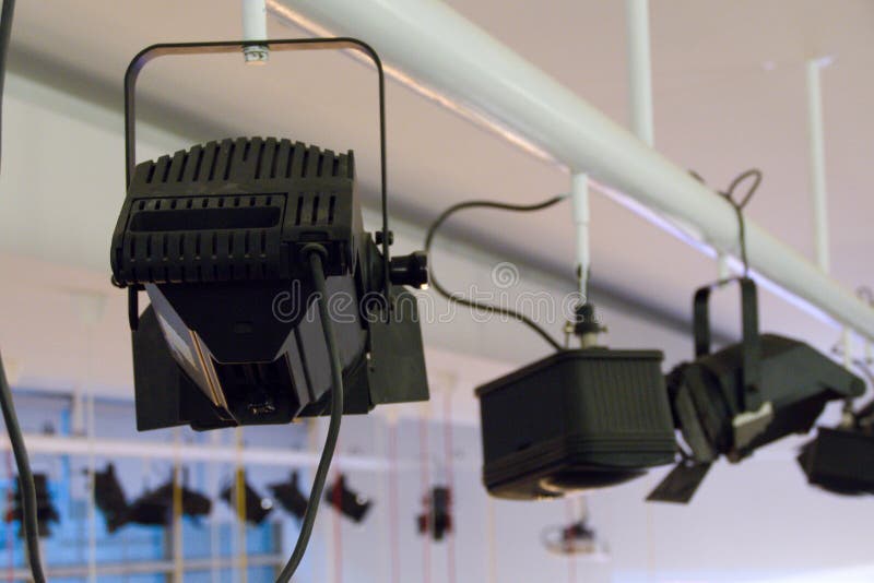 Black Stage Light on a Steel Structure Support Stock Image - Image of ...