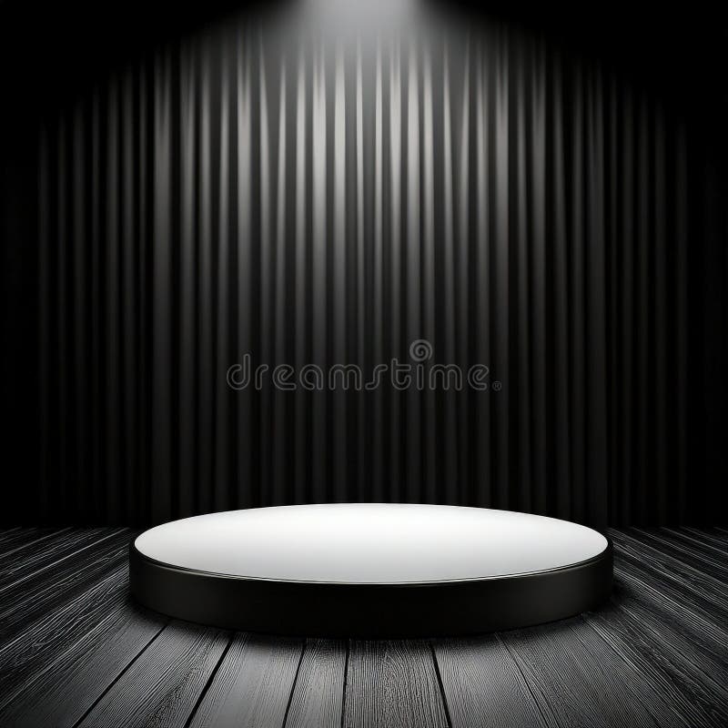 Black Stage with Spotlight and Round Platform. Stock Illustration ...