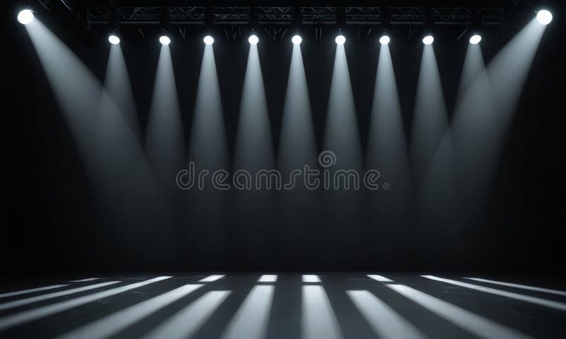 Black Stage with White Spotlights, Arranged in Grid Pattern, Creates ...