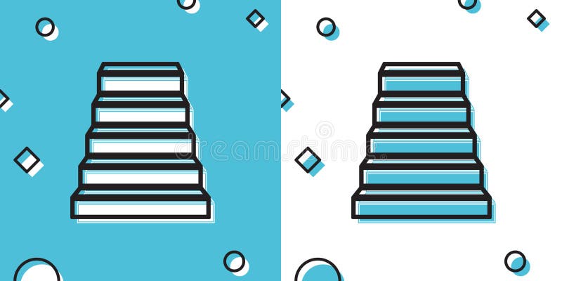 Black Staircase Icon Isolated on Blue and White Background. Random ...
