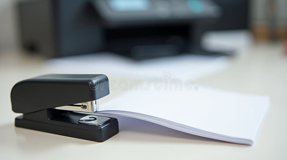 Black Stapler Fastening White Documents in Office Setting Stock Image ...