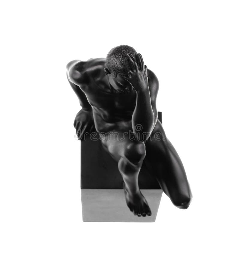 Black Statuette of a Man Thinker Isolated on White Editorial ...