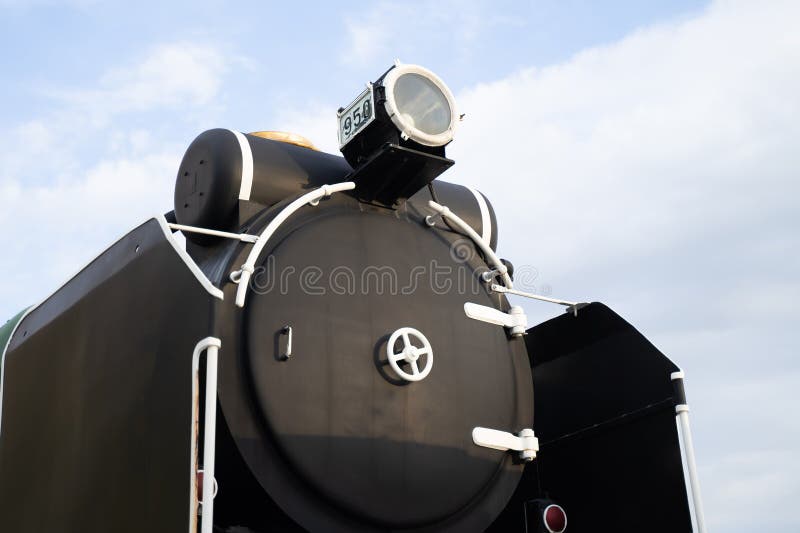Black Steam Locomotive Bright Sky Background Stock Image - Image of ...